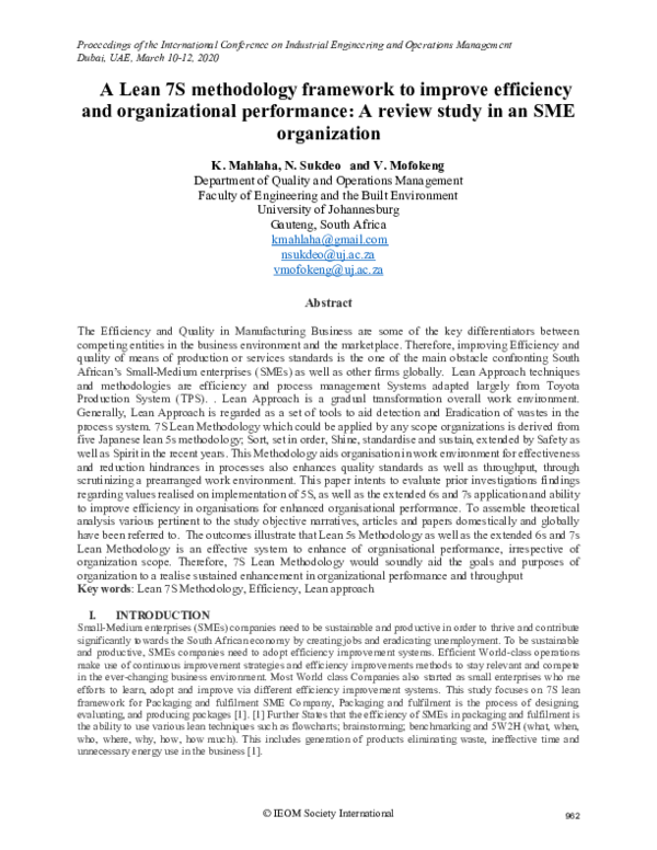 (PDF) A Lean 7S methodology framework to improve efficiency and ...