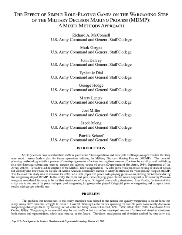 (PDF) The Effect of Simple Role-Playing Games on the Wargaming Step of ...