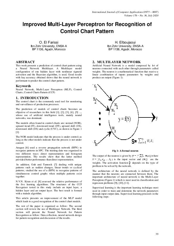 (PDF) Improved Multi-Layer Perceptron for Recognition of Control Chart Pattern
