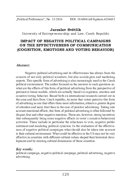 (PDF) Impact of negative political campaigns on the effectiveness of communication (cognition ...