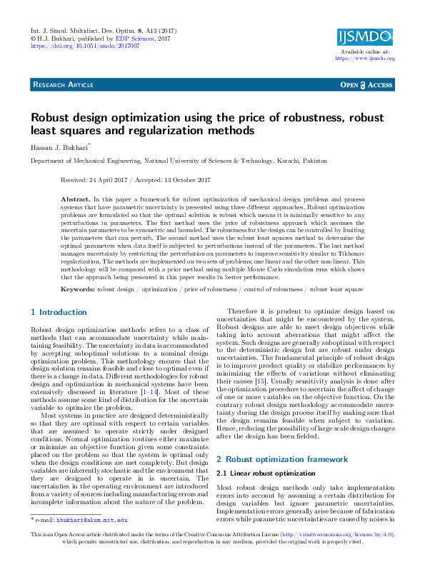 (PDF) Robust design optimization using the price of robustness, robust ...