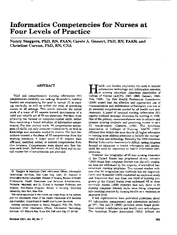(PDF) Informatics competencies for nurses at four levels of practice