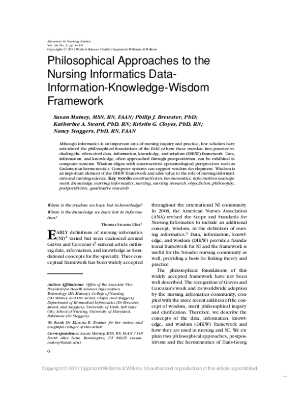 (PDF) Philosophical Approaches to the Nursing Informatics Data ...