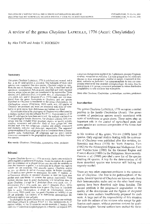 (PDF) A review of the genus Cheyletus Latreille, 1776 (Acari: Cheyletidae)