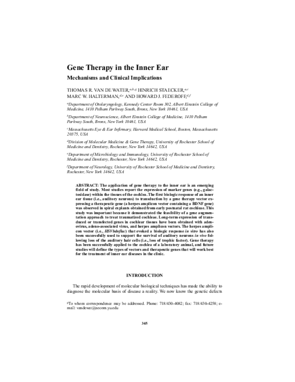 (PDF) Gene therapy in the inner ear: mechanisms and clinical implications