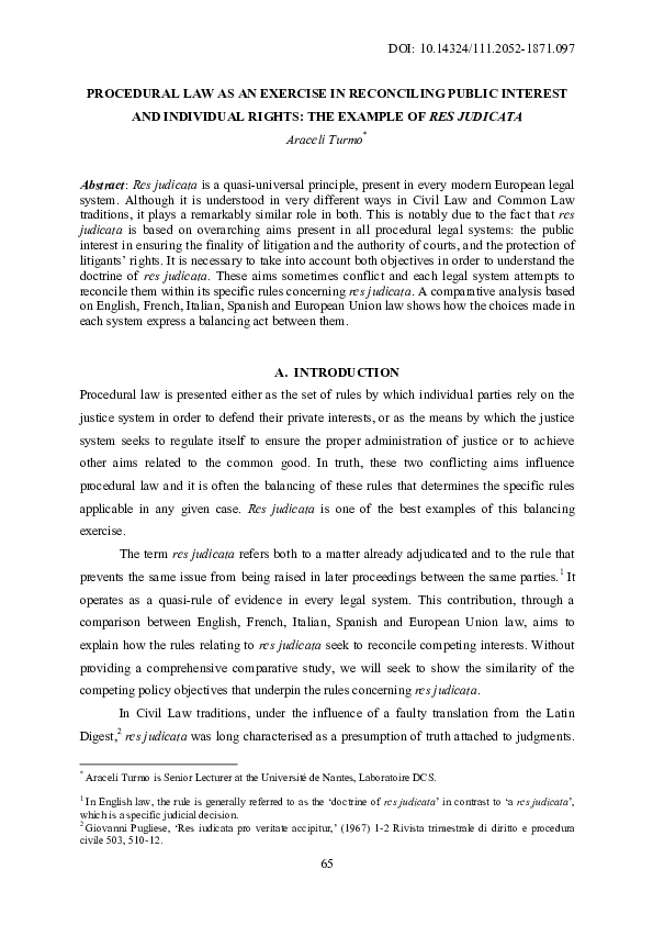 (PDF) Procedural Law as an Exercise in Reconciling Public Interest and ...