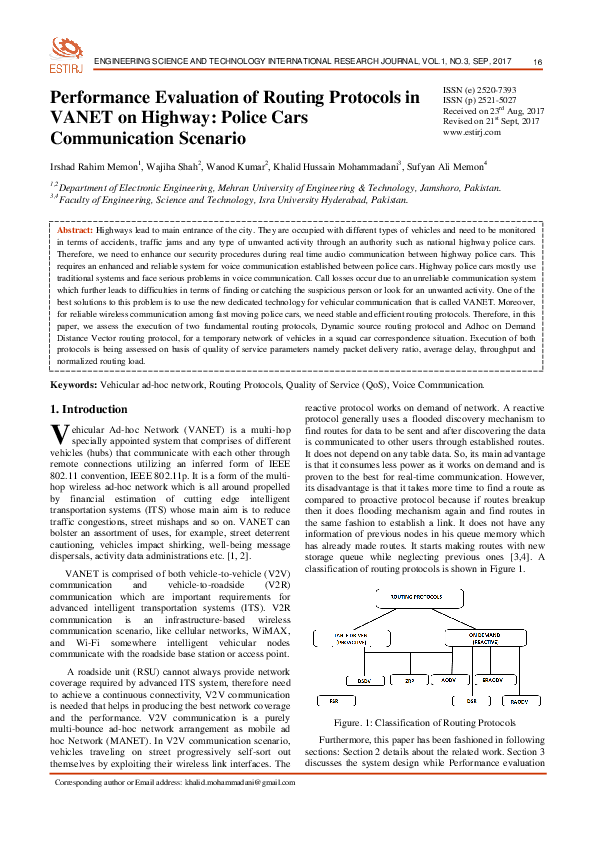 (PDF) Performance Evaluation of Routing Protocols in VANET on Highway : Police Cars ...