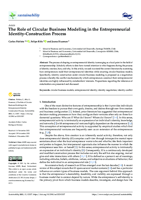 (PDF) The Role of Circular Business Modeling in the Entrepreneurial Identity-Construction Process