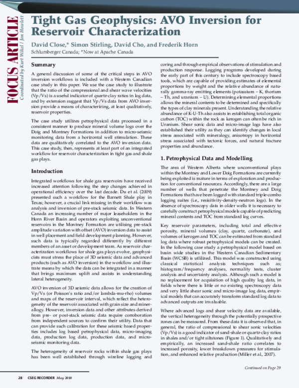 (PDF) Tight Gas Geophysics : AVO Inversion for Reservoir Characterization