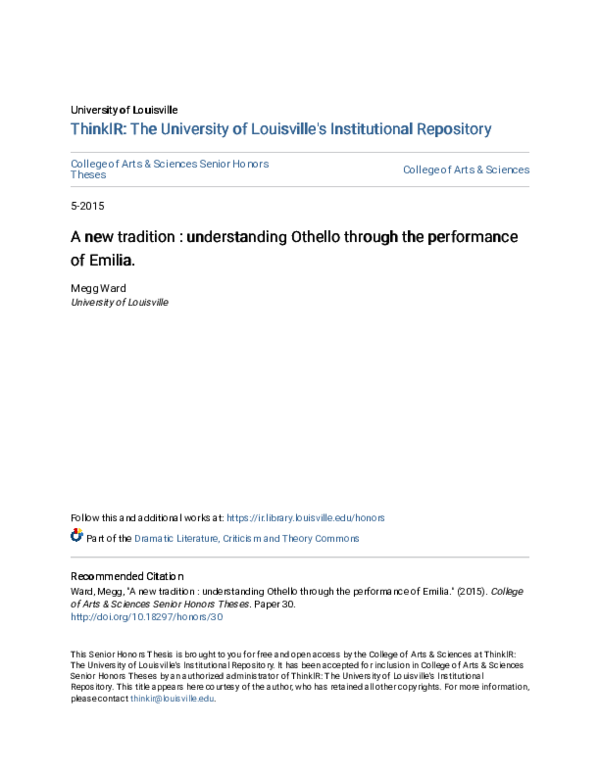 (PDF) A new tradition : understanding Othello through the performance ...