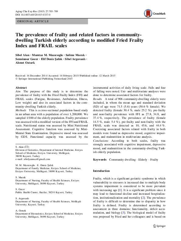 (PDF) The prevalence of frailty and related factors in community ...