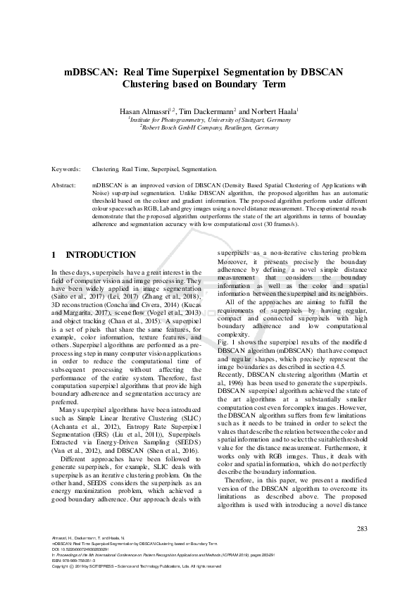 Pdf Mdbscan Real Time Superpixel Segmentation By Dbscan Clustering Based On Boundary Term 