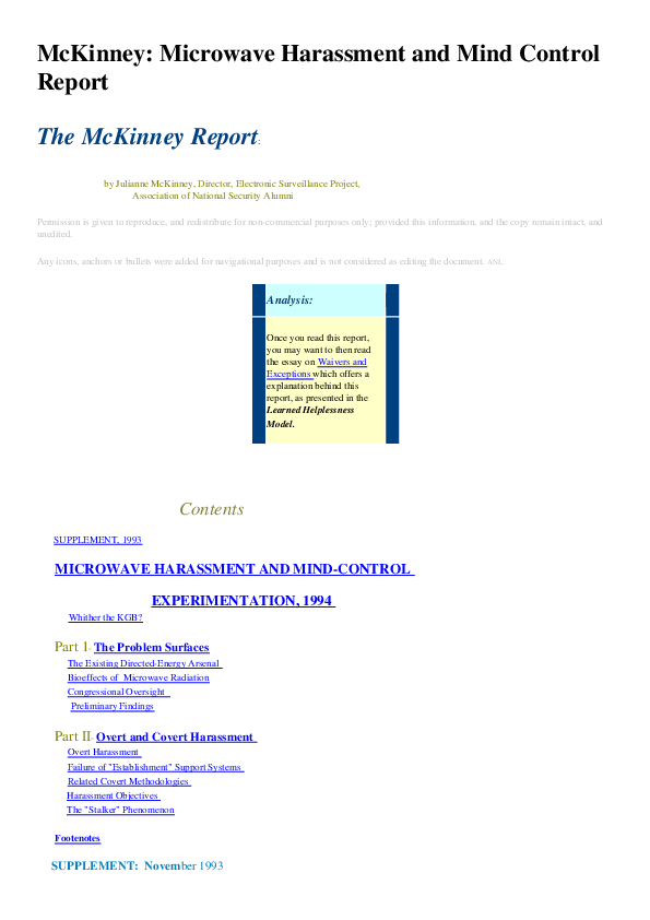 (PDF) McKinney: Microwave Harassment and Mind Control Report