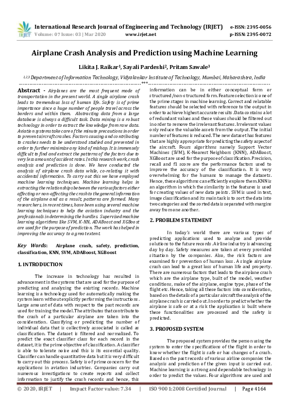 (PDF) Airplane Crash Analysis and Prediction using Machine Learning