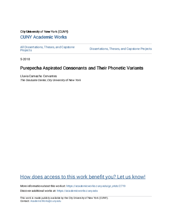 (PDF) Purepecha Aspirated Consonants and Their Phonetic Variants