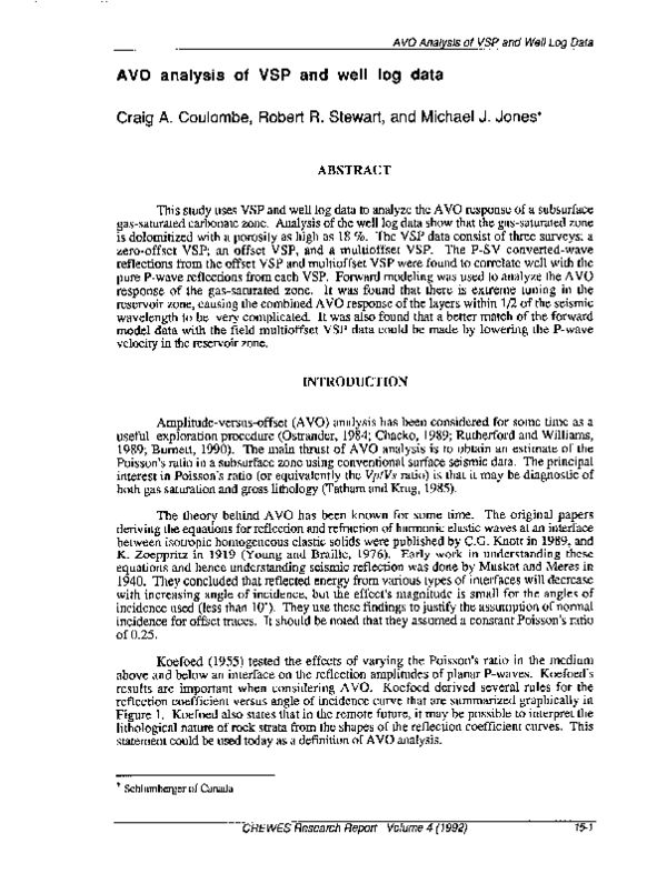 (PDF) AVO analysis of VSP and well log data