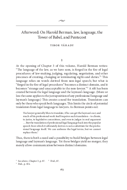 (PDF) On Harold Berman, law, language, the Tower of Babel, and Pentecost