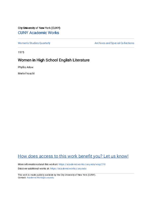 (PDF) Women in High School English Literature