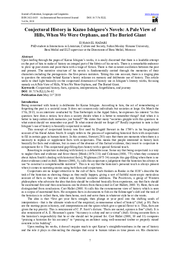 (PDF) Conjectural History in Kazuo Ishiguro’s Novels: A Pale View of ...