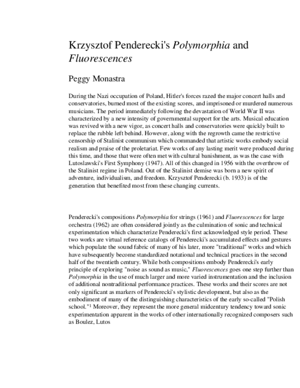 (PDF) Krzysztof Penderecki's Polymorphia and Fluorescences