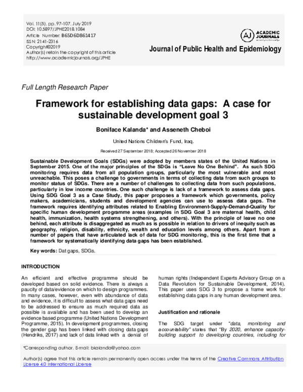 (PDF) Framework for establishing data gaps: A case for sustainable ...