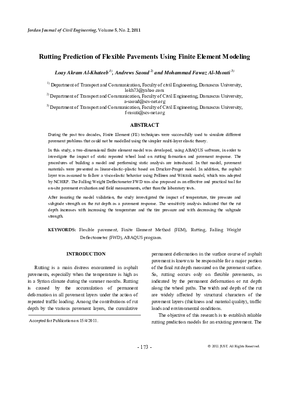 Pdf Rutting Prediction Of Flexible Pavements Using Finite Element Modeling