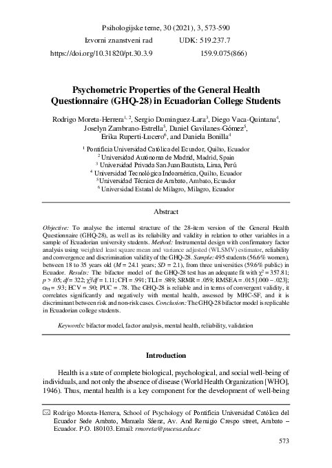 (PDF) Psychometric Properties of the General Health Questionnaire (GHQ ...