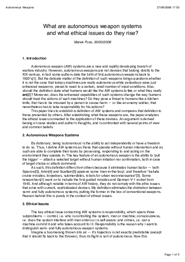 (PDF) What are autonomous weapon systems and what ethical issues do ...