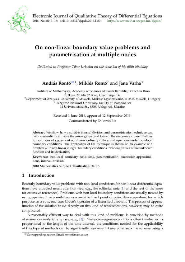 Pdf On Non Linear Boundary Value Problems And Parametrisation At