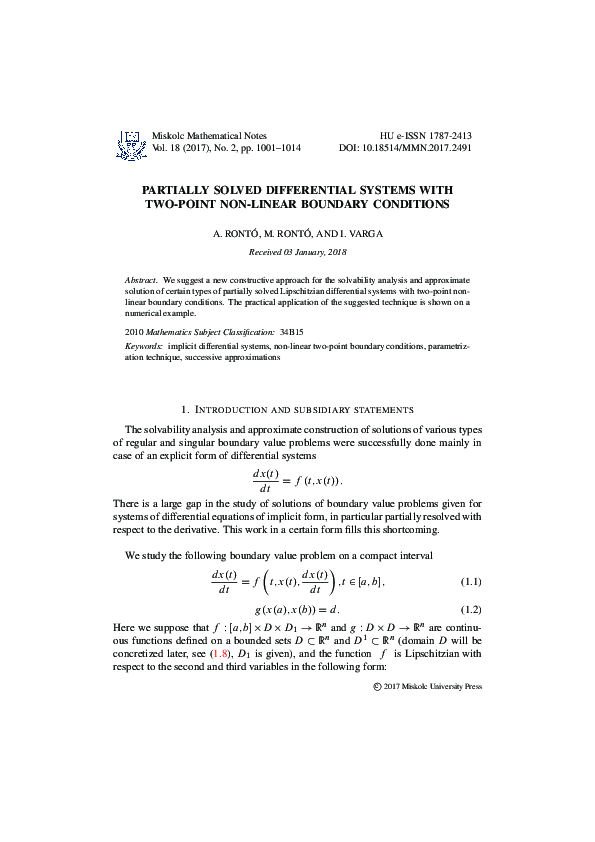 Pdf Partially Solved Differential Systems With Two Point Non Linear
