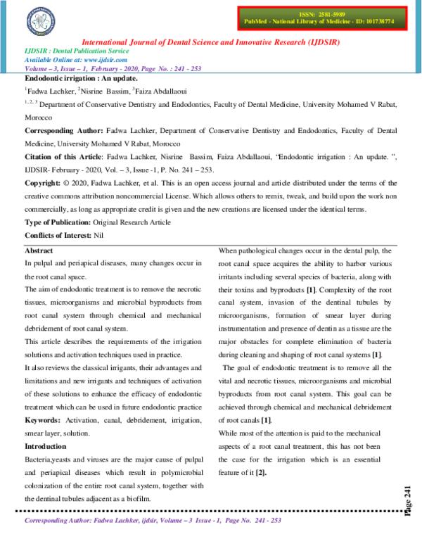 (PDF) Endodontic irrigation : An update