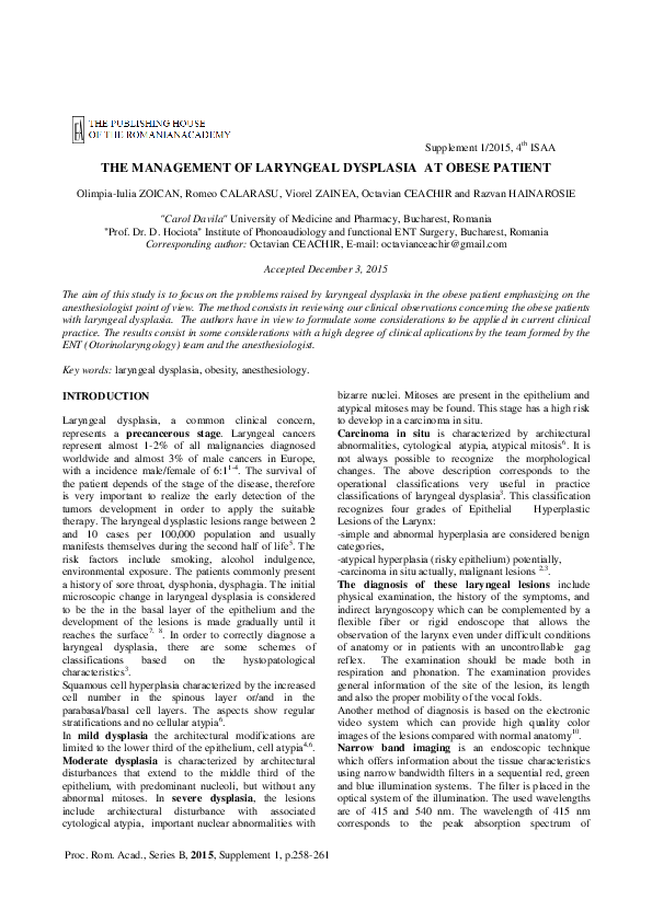 (PDF) The Management of Laryngeal Dysplasia at Obese Patient
