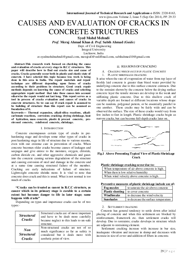 (PDF) Causes and Evaluation of Cracks in Concrete Structures