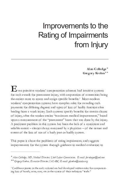 (PDF) Improvements to the Rating of Impairments from Injury