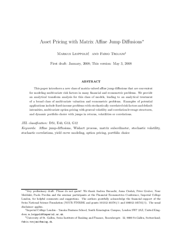 (PDF) Asset pricing with matrix affine jump diffusions