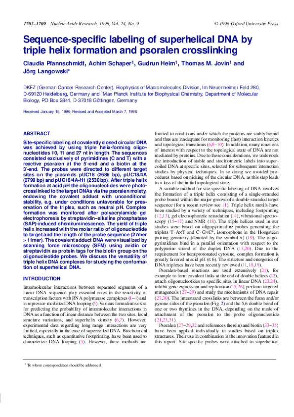 (PDF) Sequence-Specific Labeling of Superhelical DNA by Triple Helix ...