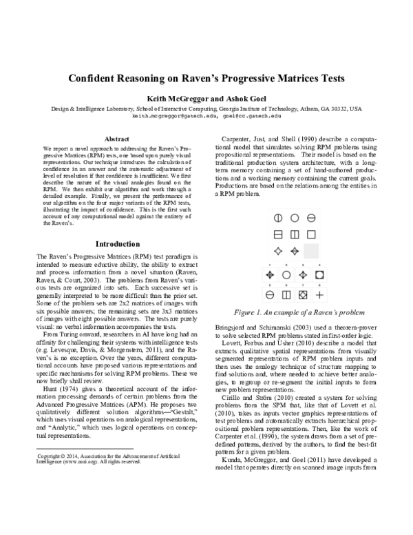 (PDF) Confident Reasoning on Raven’s Progressive Matrices Tests