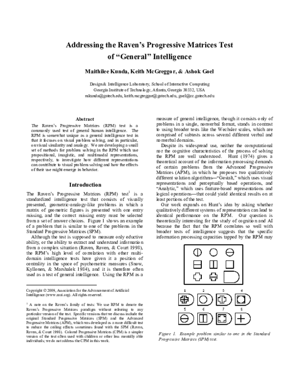 (PDF) Addressing the Raven’s Progressive Matrices Test of “General ...