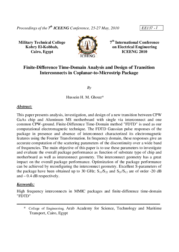 (PDF) Finite-Difference Time-Domain Analysis and Design of Transition Interconnects in ...