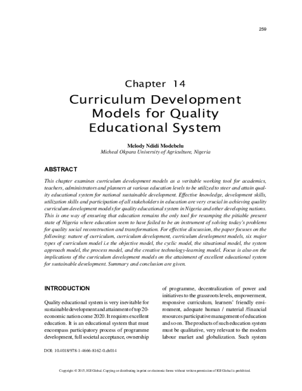 (PDF) Curriculum Development Models for Quality Educational System