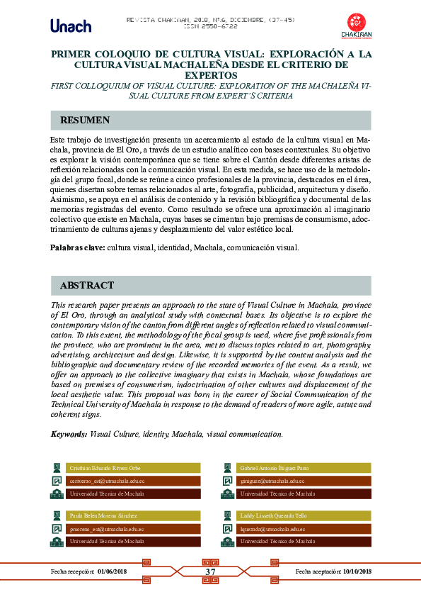 (PDF) Primer Coloquio De Cultura Visual: Exploración a La Cultura Visual Machaleña Desde El ...