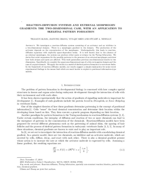 (PDF) Reaction–Diffusion Systems and External Morphogen Gradients: The Two-Dimensional Case ...