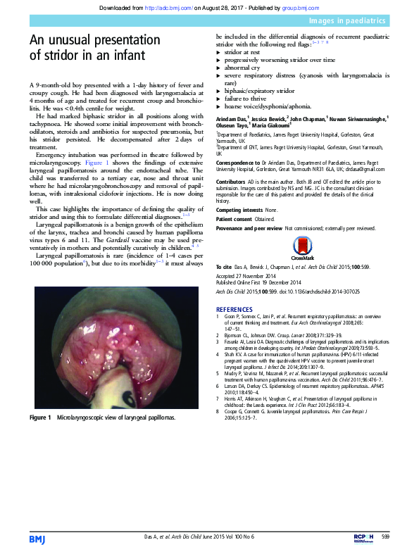 (PDF) An unusual presentation of stridor in an infant
