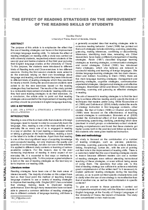 (PDF) The Effect of Reading Strategies on the Improvement of the ...