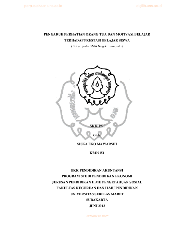 (PDF) Pengaruh Perhatian Orang Tua Dan Motivasi Belajar Terhadap Prestasi Belajar Siswa (Survai ...