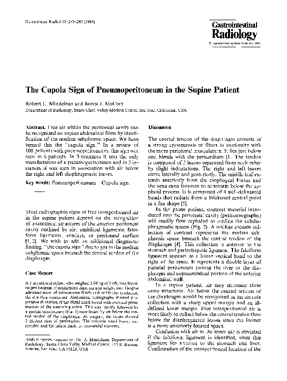 (PDF) The cupola sign of pneumoperitoneum in the supine patient