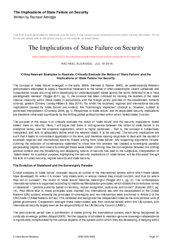 (PDF) The Implications of State Failure on Security
