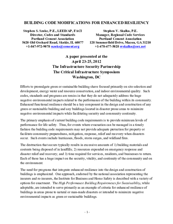 (PDF) Building code modifications for enhanced resiliency
