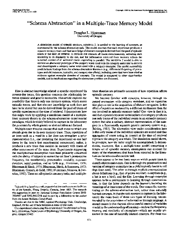 Pdf Schema Abstraction In A Multiple Trace Memory Model