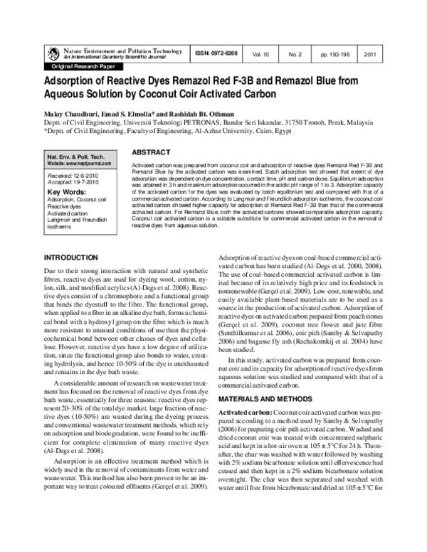 (PDF) Adsorption of Reactive Dyes Remazol Red F-3B and Remazol Blue ...